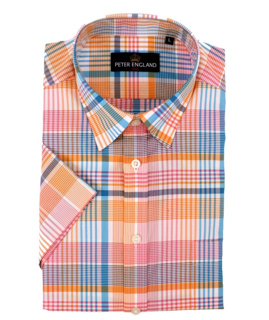 Peter England Bright Check Short Sleeve Cotton Shirt - Peter England