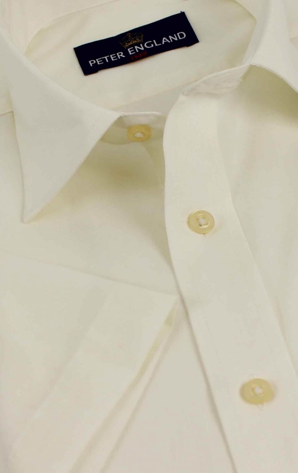Peter England Mens Ecru Plain Short Sleeve Shirt - Peter England
